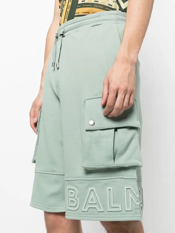 Balmain Embossed Logo Bermuda Shorts - Green