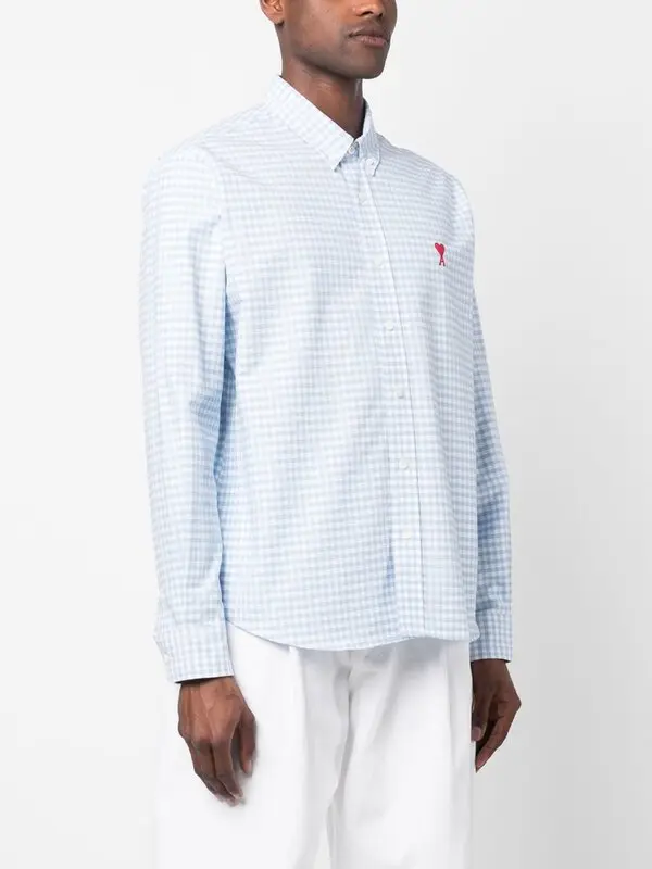 Ami Paris De Coeur Gingham-Check Shirt - Blue | Editorialist