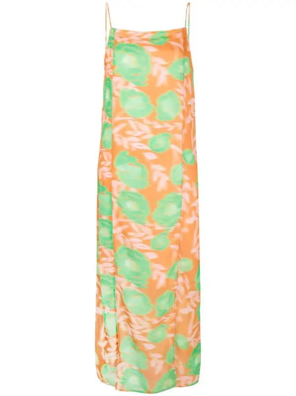 Buy GANNI Floral-print Slip Midi Dress - Orange At 40% Off | Editorialist