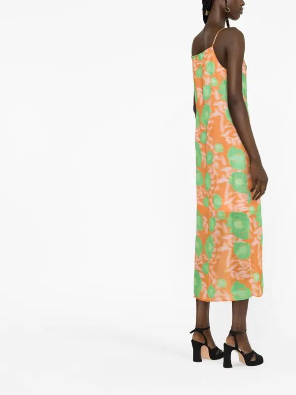 GANNI Floral-print Slip Midi Dress - Orange