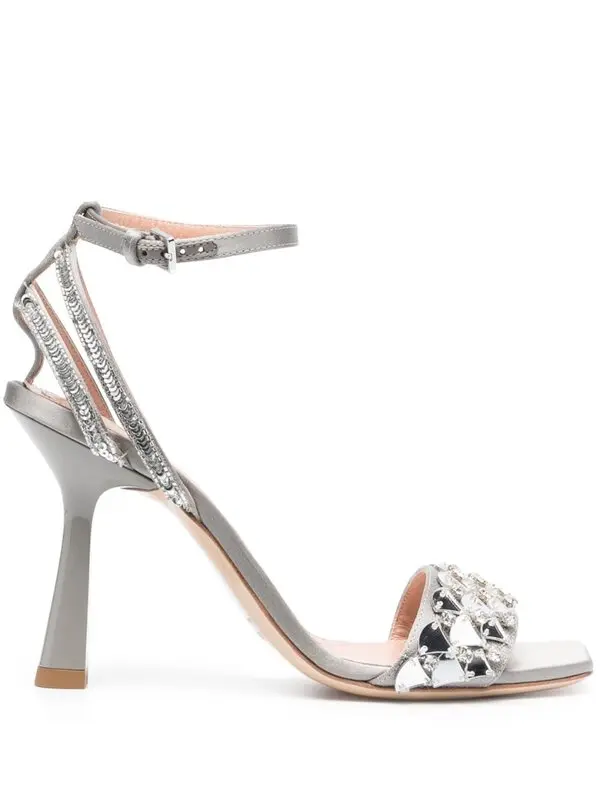 Alberta Ferretti 100mm Crystal-embellished Leather Sandals - Silver