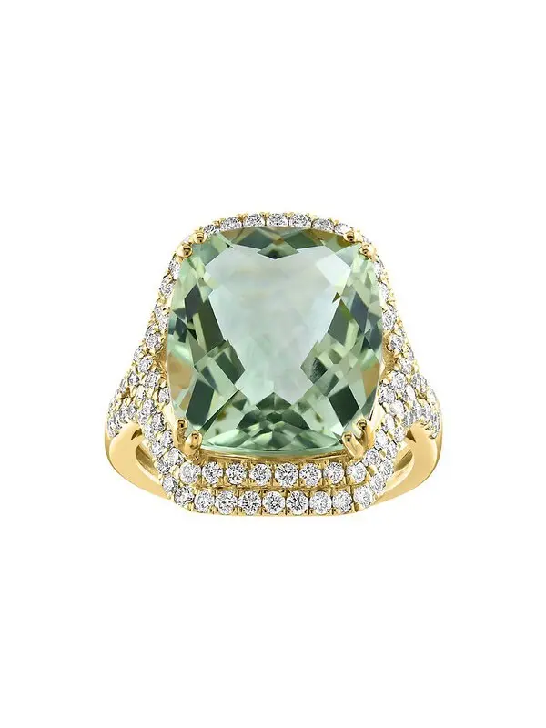 Saks Fifth Avenue Collection 14k Yellow Gold Amethyst & 1 Tcw Diamond Halo Ring - Green