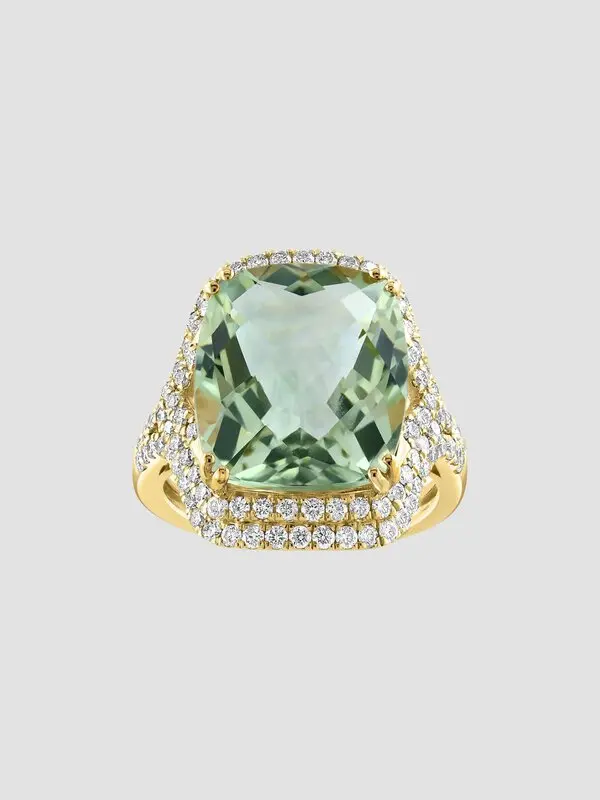 Saks Fifth Avenue Collection 14k Yellow Gold Amethyst & 1 Tcw Diamond Halo Ring - Green