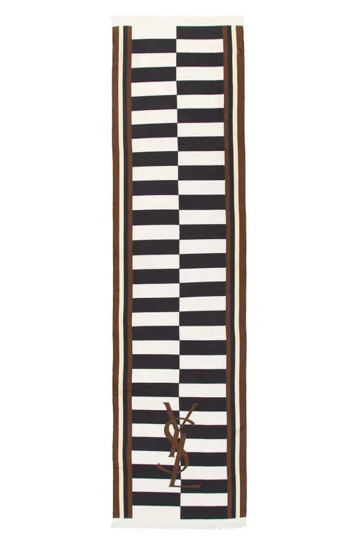 Saint Laurent Stripe Logo Silk Scarf