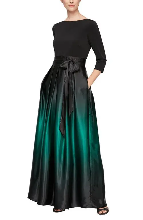 SL FASHIONS Slny Tie Waist Ombrè Skirt Gown - Bgn