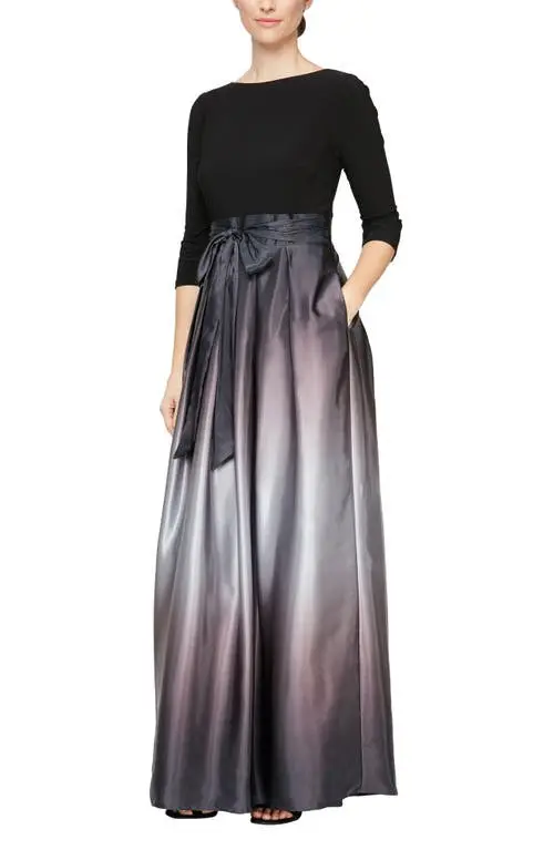 SL FASHIONS Slny Tie Waist Ombrè Skirt Gown - Bks