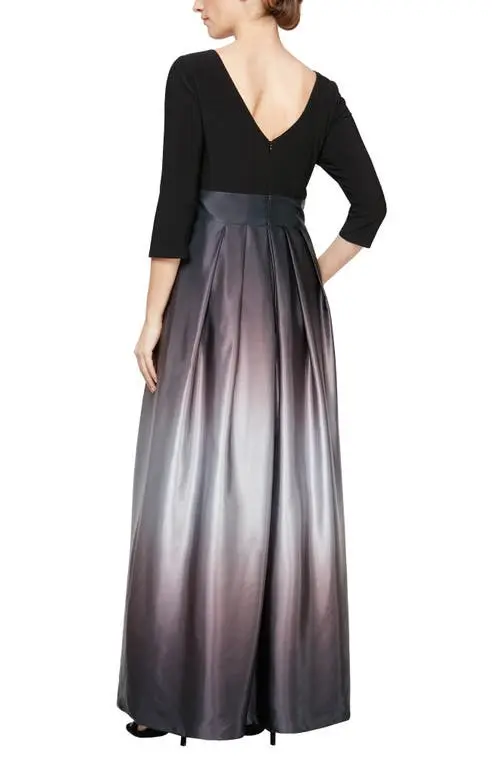 SL FASHIONS Slny Tie Waist Ombrè Skirt Gown - Bks