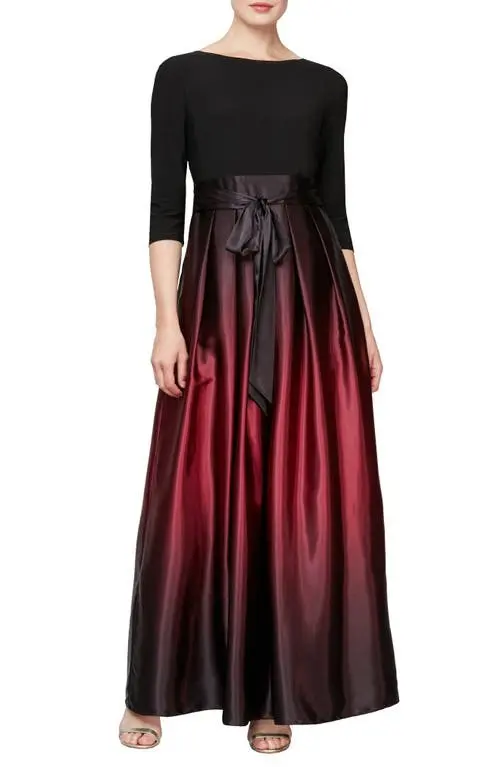 SL FASHIONS Tie Waist Ombrè Skirt Gown - Fig