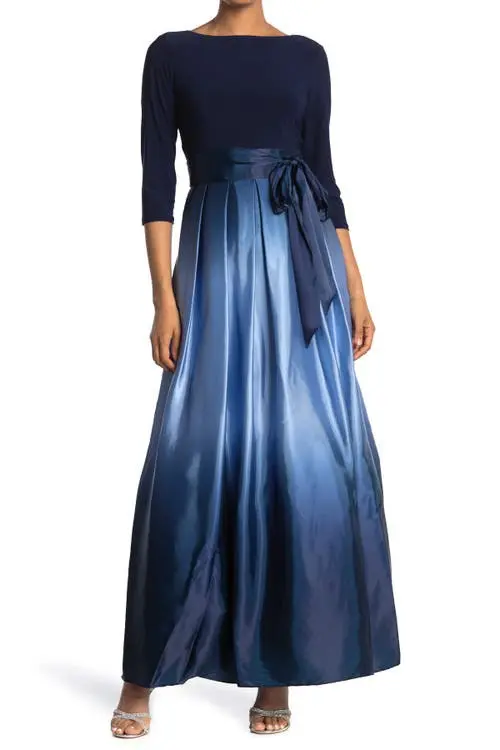 SL FASHIONS Slny Tie Waist Ombrè Skirt Gown - Nav/wed
