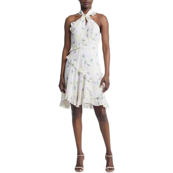 Ted Baker London Sutton Floral Pliss Halter Dress In Light Yellow - 62%  Off | Editorialist