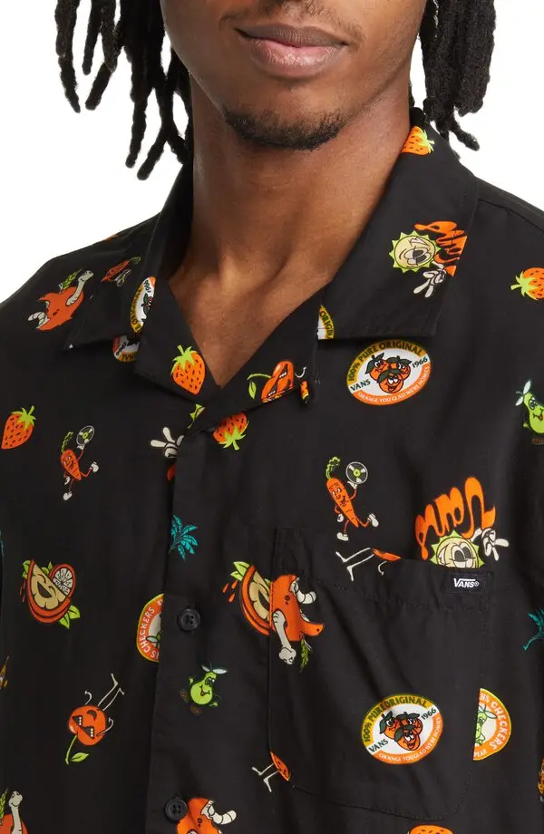 VANS Stickers Short Sleeve Button-up Camp Shirt