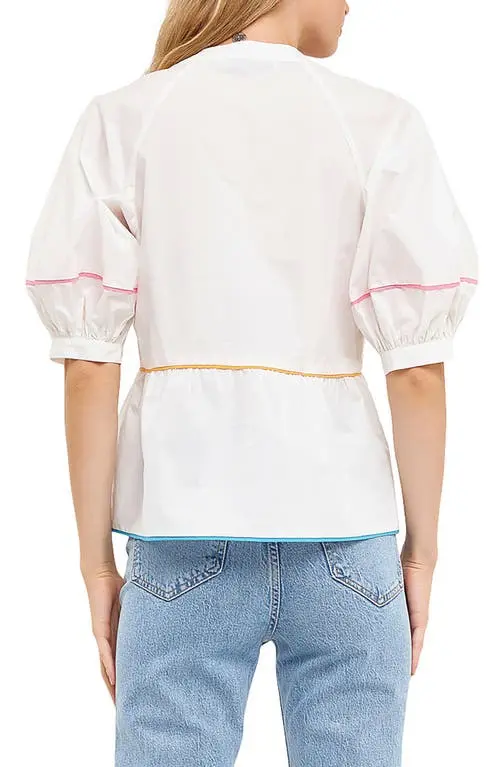 English Factory Piping Detail Cotton Blouse