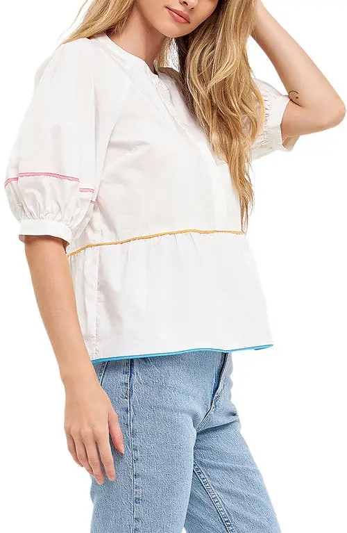 English Factory Piping Detail Cotton Blouse