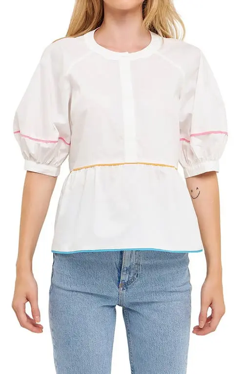 English Factory Piping Detail Cotton Blouse