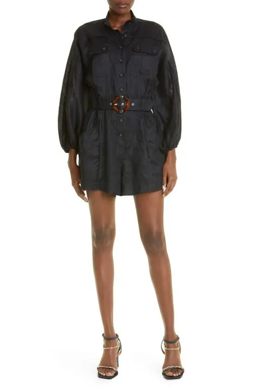 Zimmermann Devi Long Sleeve Linen Romper - Black