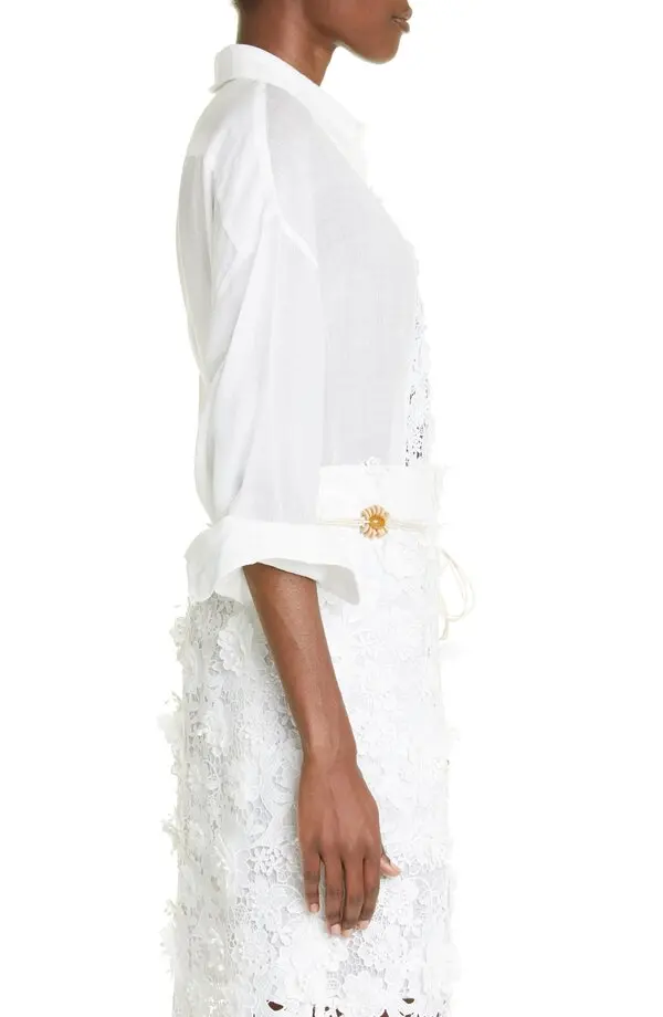 Zimmermann Raie Lace Flower Button-Up Shirt In Ivory - 58% Off |  Editorialist