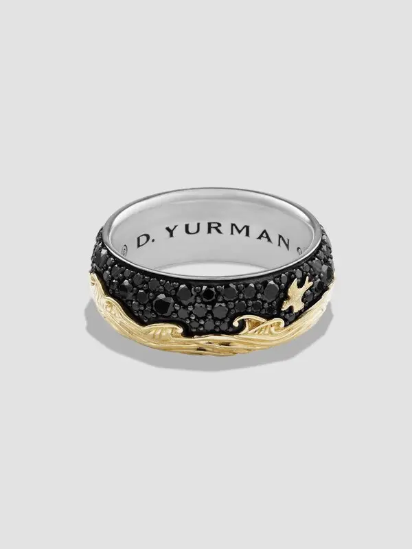 David Yurman Waves Band Ring With 18k Yellow Gold And Pavé Diamonds - Black