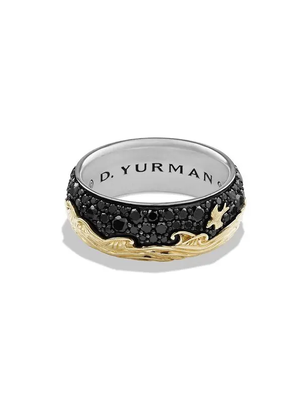 David Yurman Waves Band Ring With 18k Yellow Gold And Pavé Diamonds