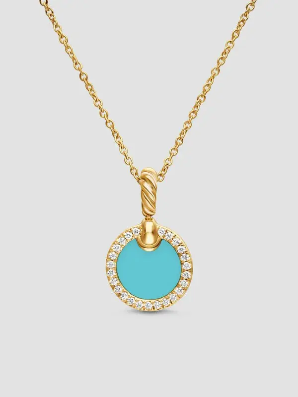 David Yurman Petite Elets Pendant Necklace In 18k Yellow Gold With Pavé Diamonds - Turquoise