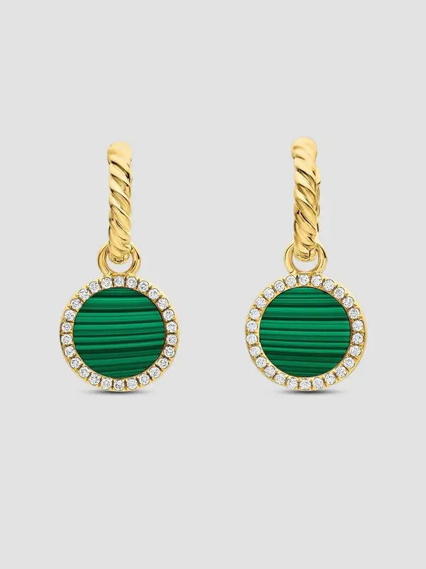 David Yurman Petite Dy Elets Drop Earrings In 18k Yellow Gold With Pavé Diamonds - Malachite