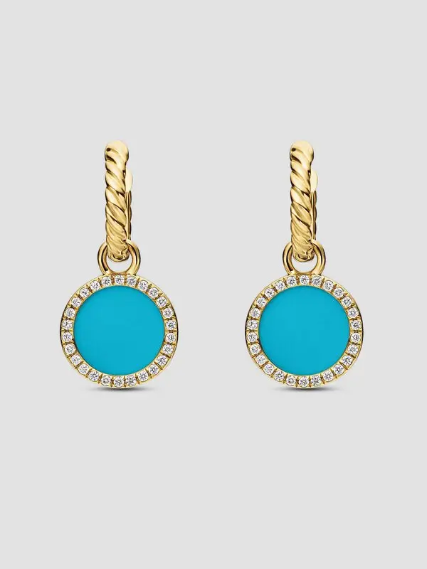 David Yurman Petite Dy Elets Drop Earrings In 18k Yellow Gold With Pavé Diamonds - Turquoise