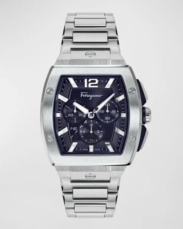 FERRAGAMO F-80 Tonneau Chronograph Bracelet Watch - Blue Silver