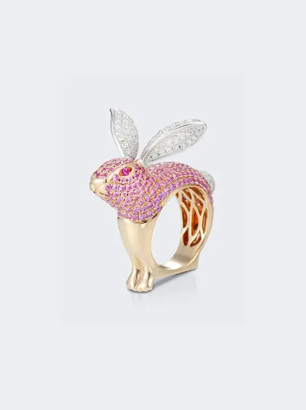 MIO HARUTAKA Pink Sapphire Bunny Ring - 18k Rose Gold And White Gold