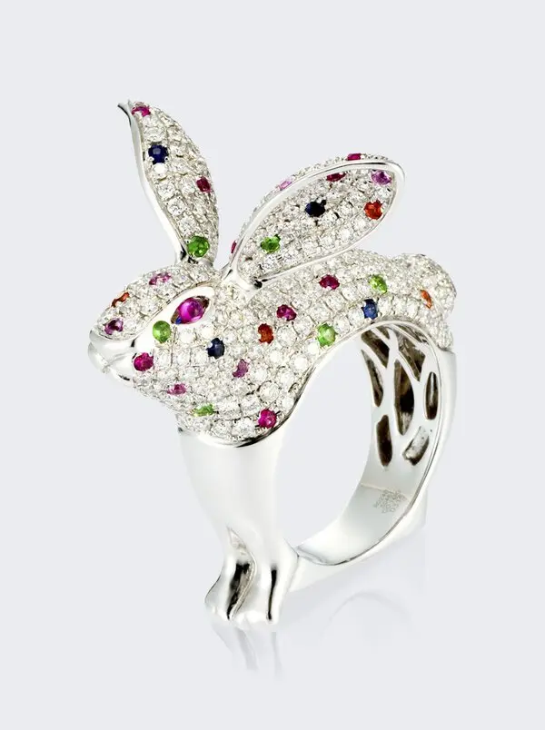 MIO HARUTAKA Sapphire Bunny Ring - 18k White Gold