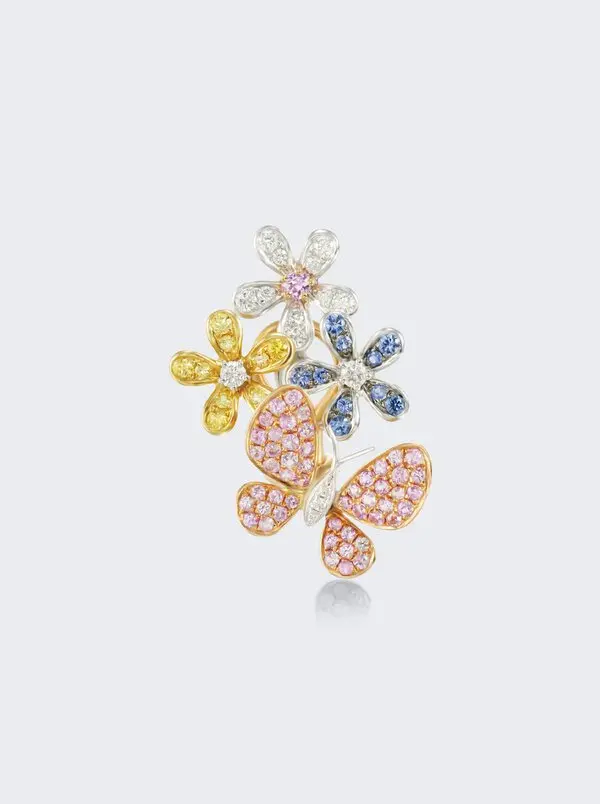 MIO HARUTAKA Sapphire, Diamond, And Gold Butterfly Flower Single Right Earring - 18k White, Rose, And Yellow Gold