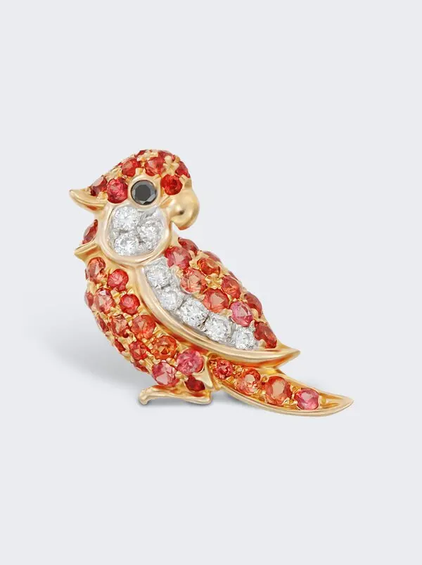 MIO HARUTAKA Orange Sapphire Little Bird Single Right Earring - 18k Rose Gold And White Gold