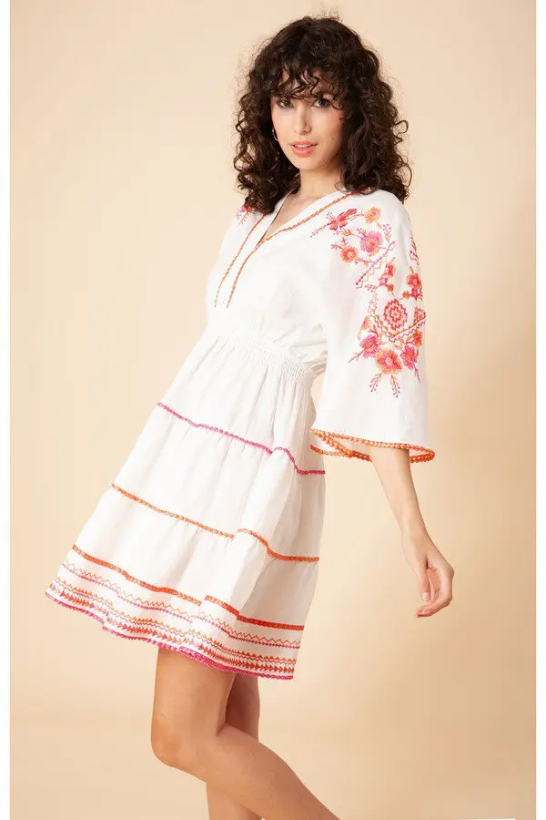 Hale Bob Aliah Embroidered Linen Dress - Pink