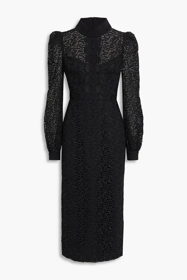 Elie Saab Belted Macramé Lace Midi Dress