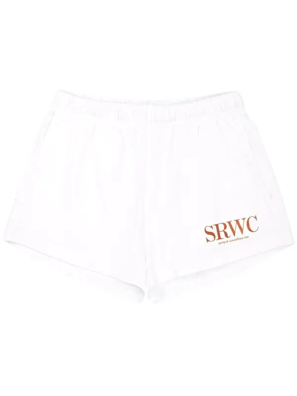 SPORTY & RICH Logo-print Cotton Shorts - White