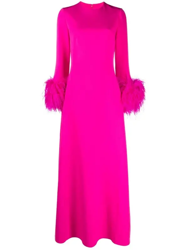 Safiyaa Feather-Trim Long Dress - Pink | Editorialist