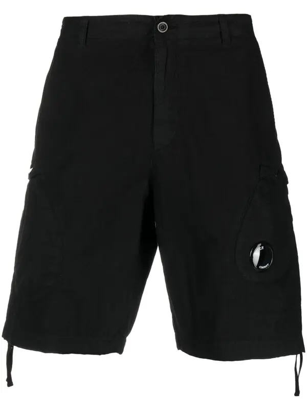 C.P. COMPANY Logo-patch Cotton Shorts - Black