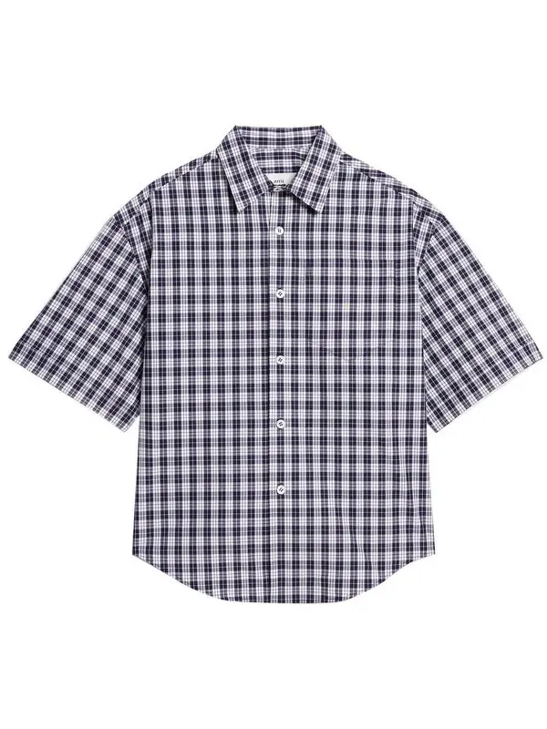 Ami Gingham-pattern Short-sleeved Shirt - Blue