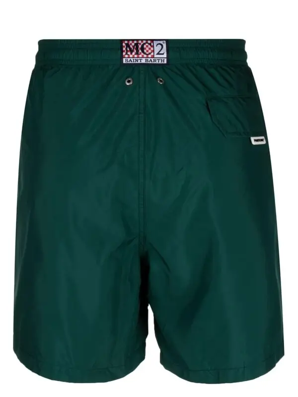 MC2 SAINT BARTH Logo-patch Drawstring-waist Swim Shorts - Green