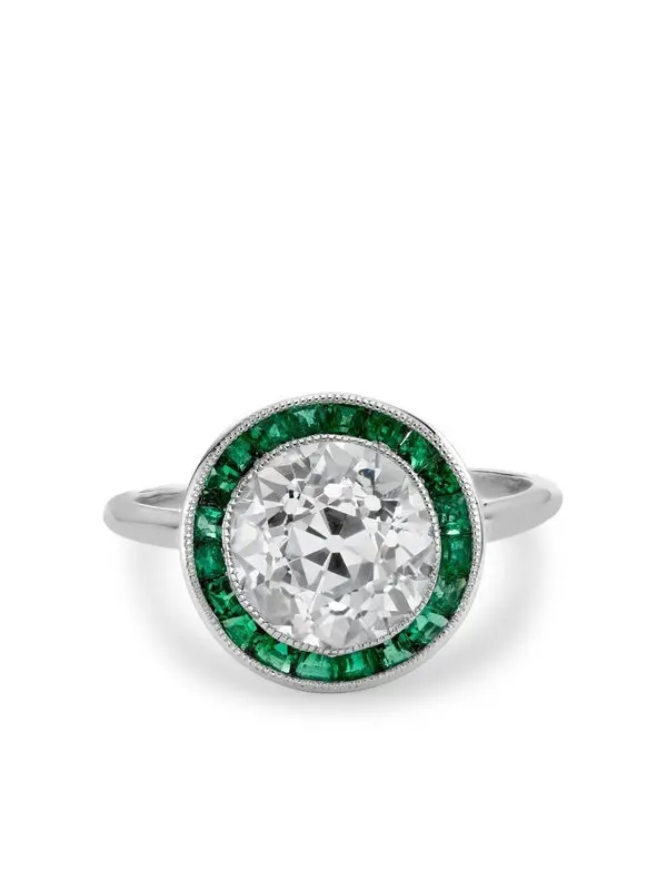 PRAGNELL Platinum Emerald And Diamond Cluster Ring - Silver