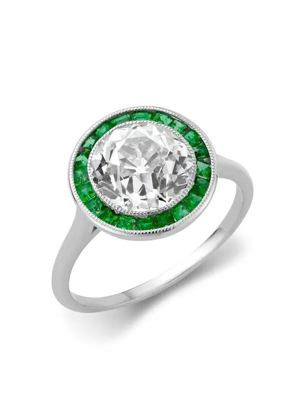 PRAGNELL Platinum Target Cluster Emerald And Diamond Ring