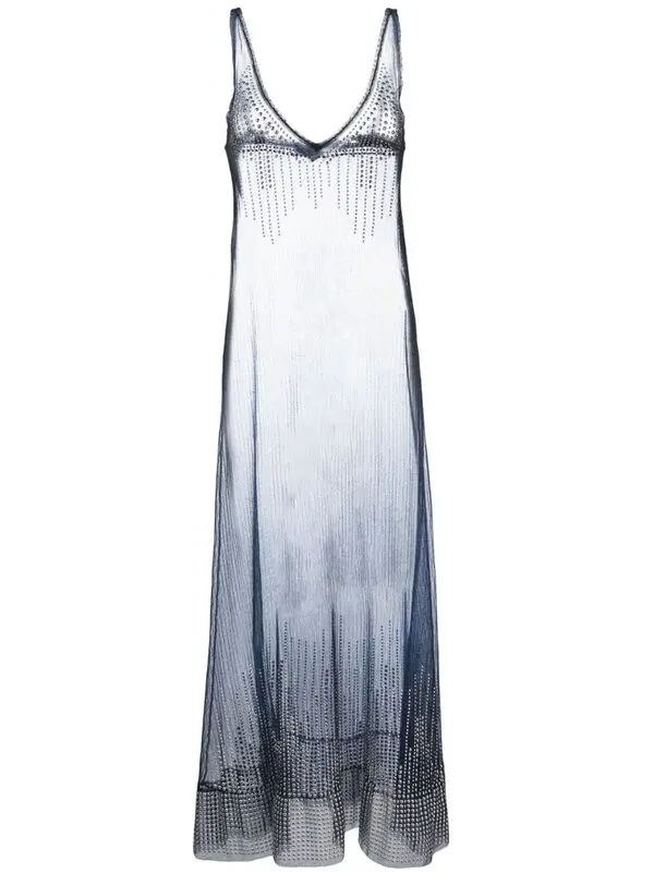 Rabanne Stud-detailed Sheer Long Dress - Blue