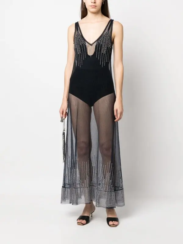Rabanne Stud-detailed Sheer Long Dress
