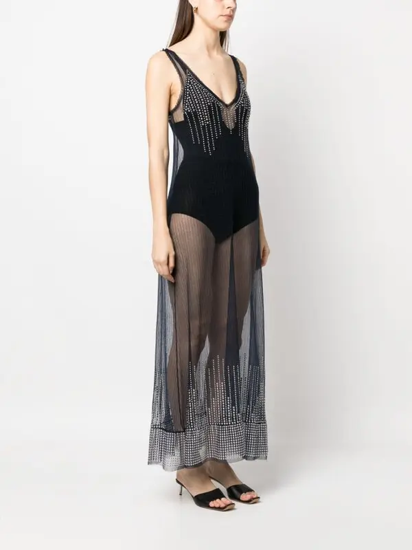 Rabanne Stud-detailed Sheer Long Dress