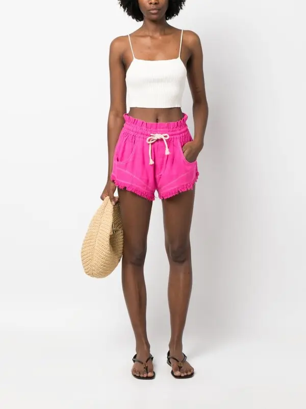 MARANT ETOILE Fuchsia Silk Drawstring Frayed Shorts