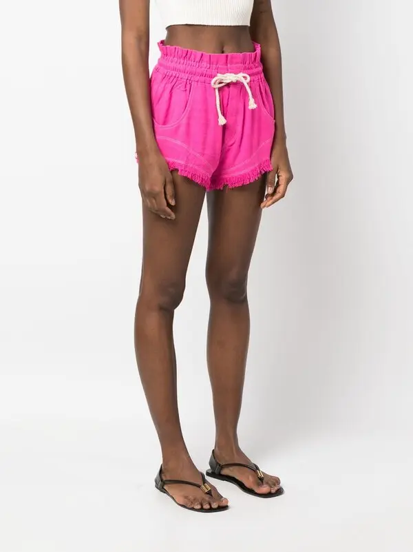 MARANT ETOILE Fuchsia Silk Drawstring Frayed Shorts
