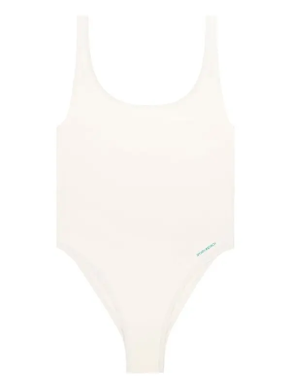 SPORTY & RICH Carla Logo-print Swimsuit - Neutrals