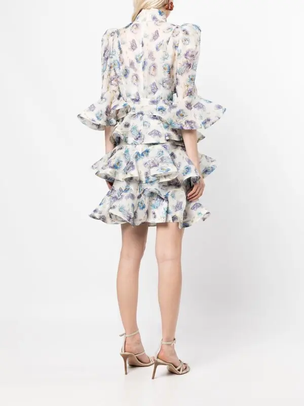 Zimmermann Tama Floral-Print Tiered Minidress - Blue | Editorialist