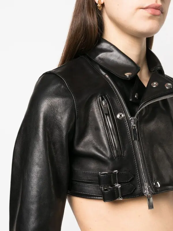Noir Kei Ninomiya Zip-Up Leather Cropped Jacket In Black - 30% Off