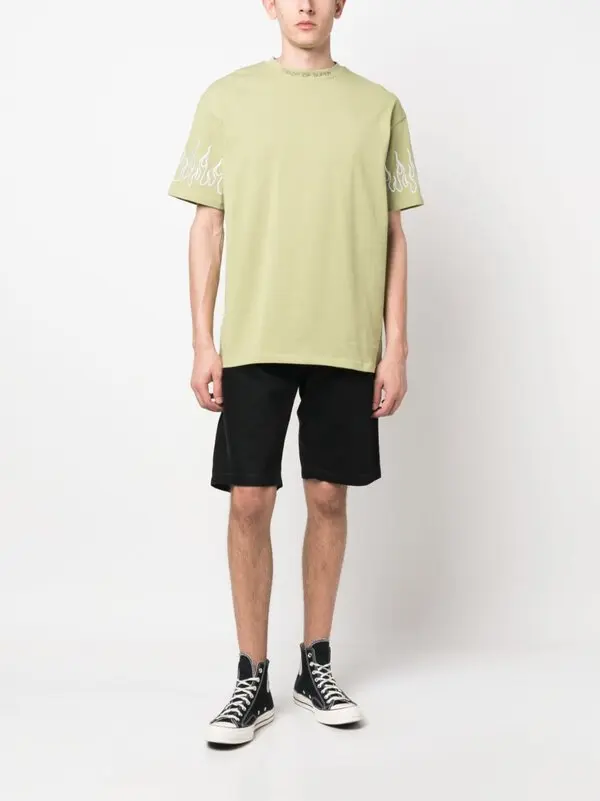 VISION OF SUPER Flame-embroidered Cotton T-shirt - Green