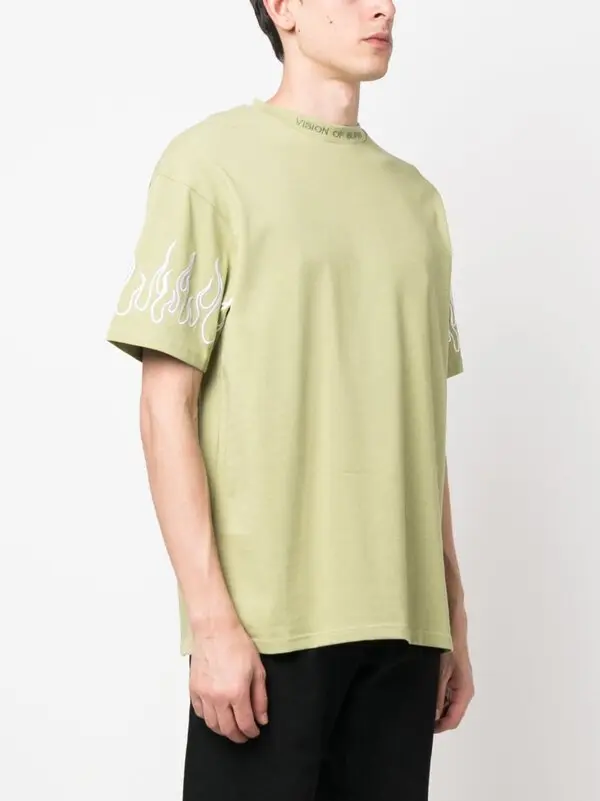 VISION OF SUPER Flame-embroidered Cotton T-shirt - Green