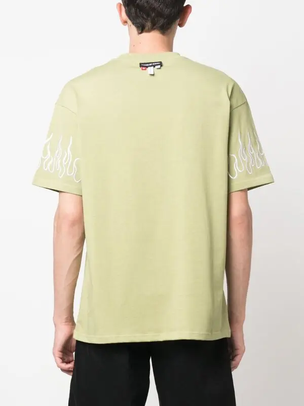 VISION OF SUPER Flame-embroidered Cotton T-shirt - Green